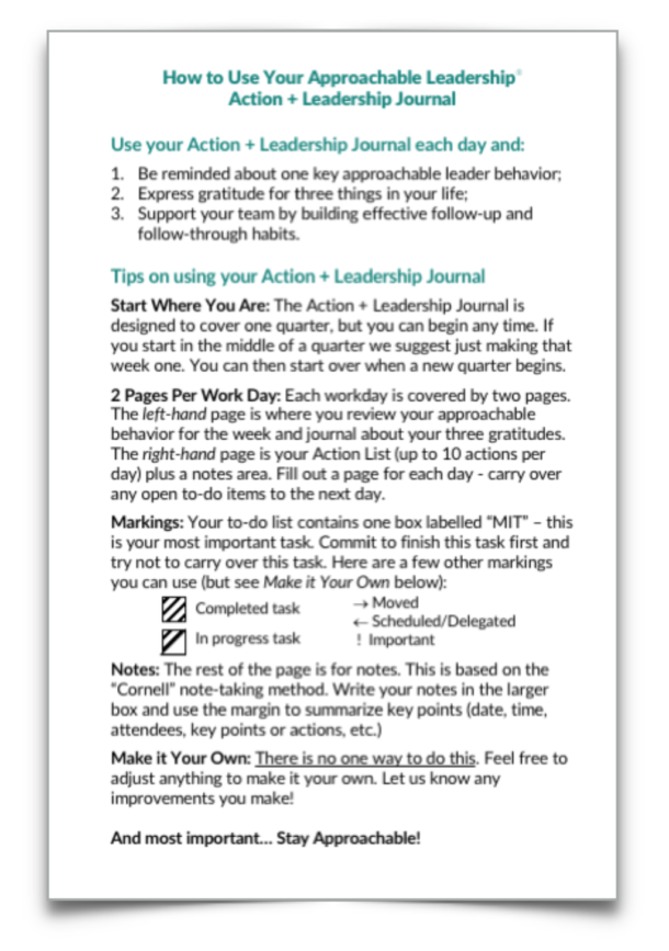 Action Leadership Journal - Approachable Leadership